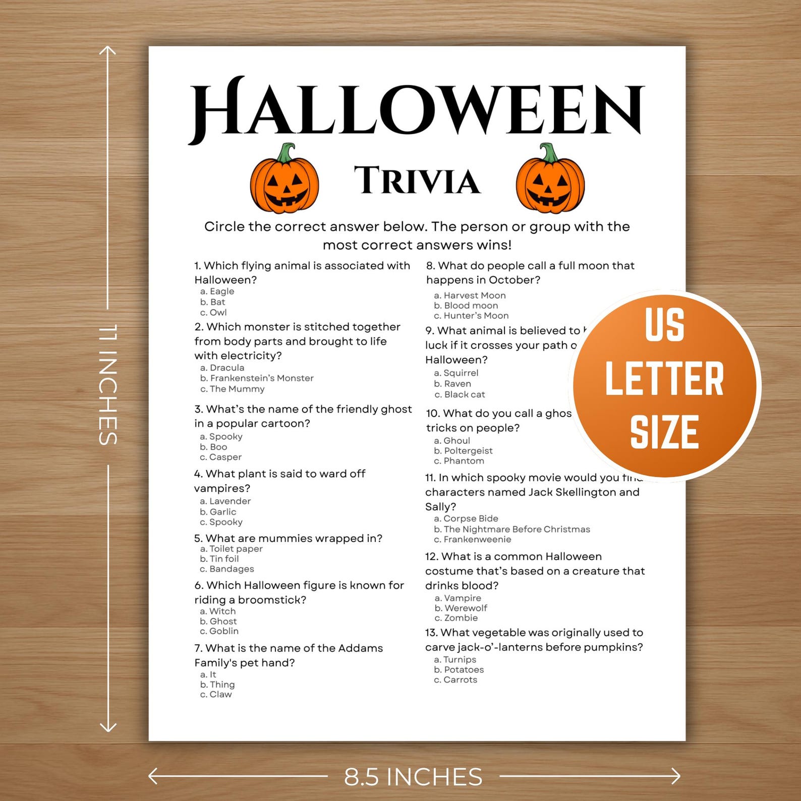 Halloween Trivia Game Printable, Spooky Halloween Quiz Party Activity ...