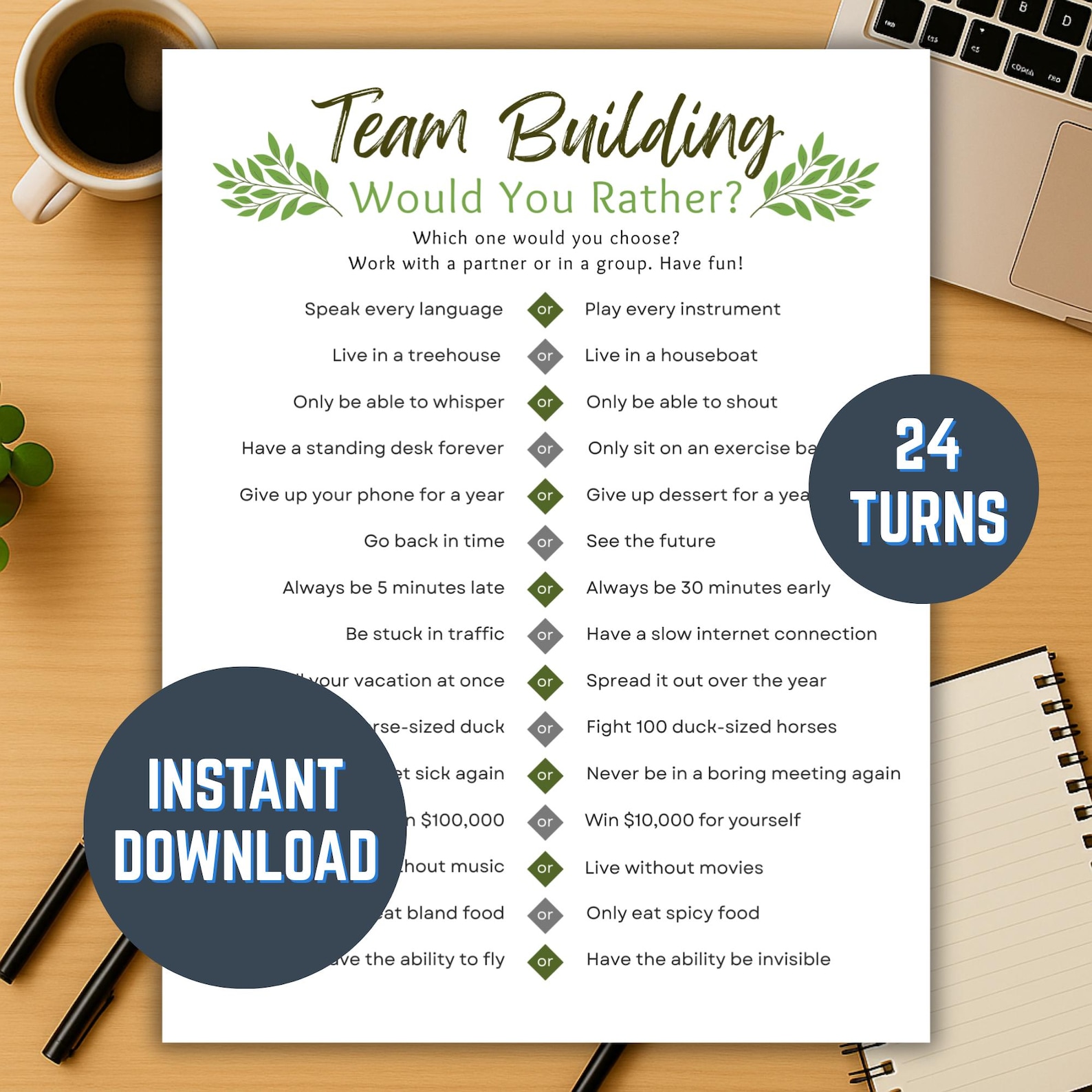 Team Building Would You Rather Game Printable, Office Themed Work Game ...