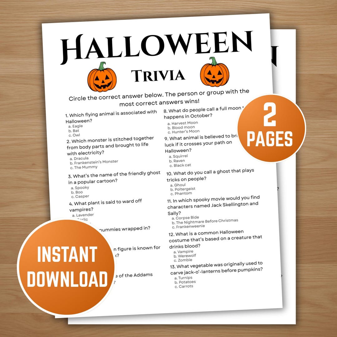 Halloween Trivia Game Printable, Spooky Halloween Quiz Party Activity ...