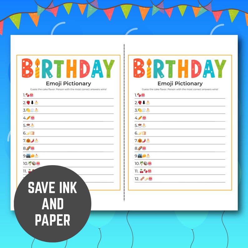 Birthday Emoji Pictionary Game - Printable Birthday Party Game for Kids ...