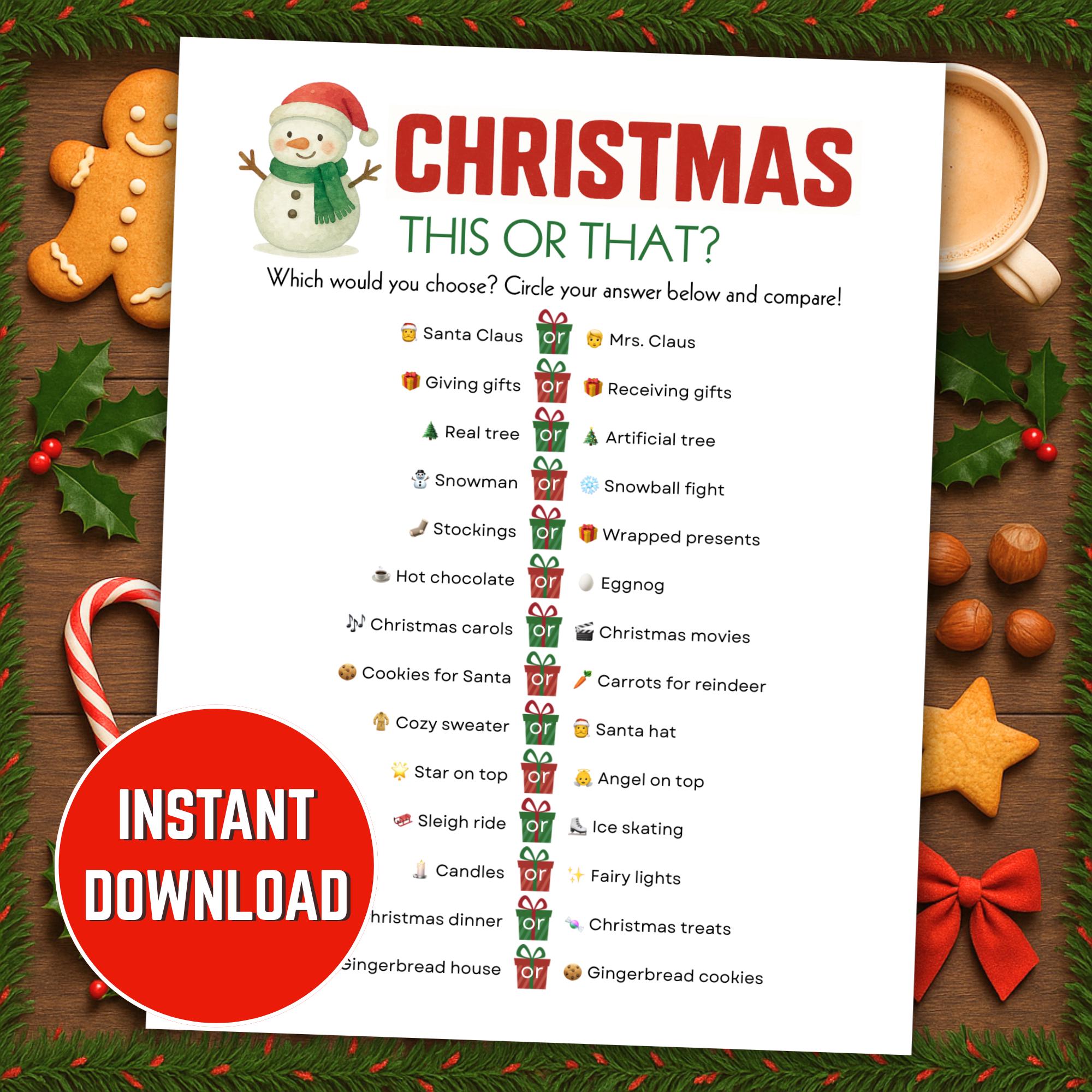 Christmas This or That Game Printable, Would You Rather, Festive Party ...
