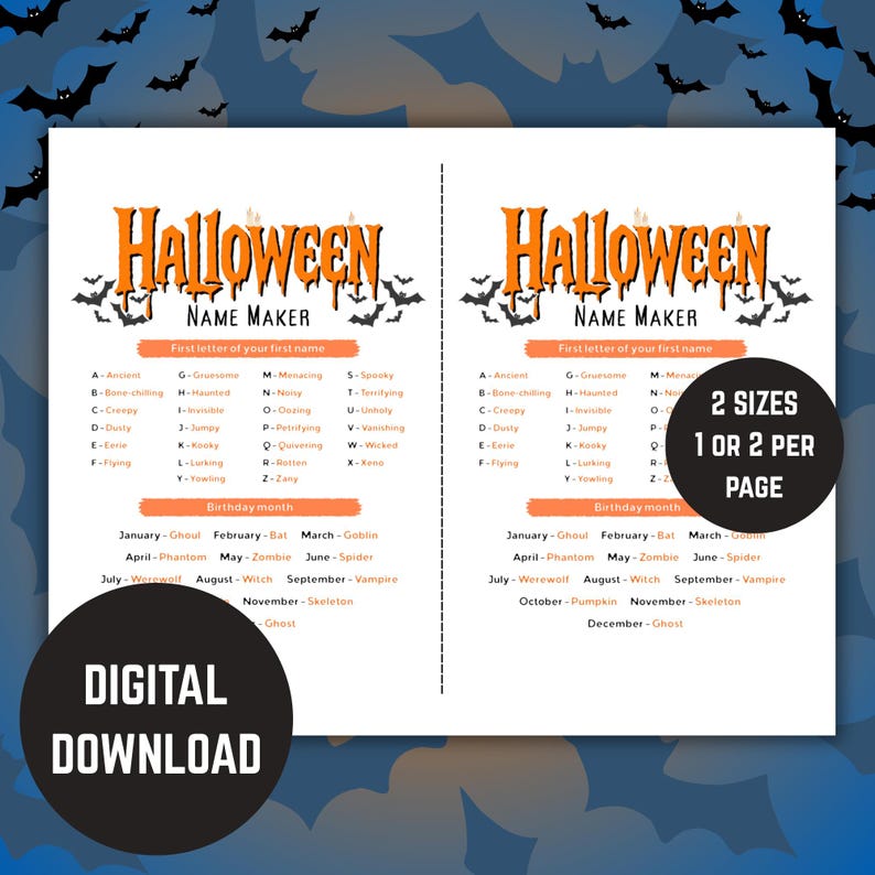Halloween Name Generator Printable - Funny Halloween Name Game for Kids ...