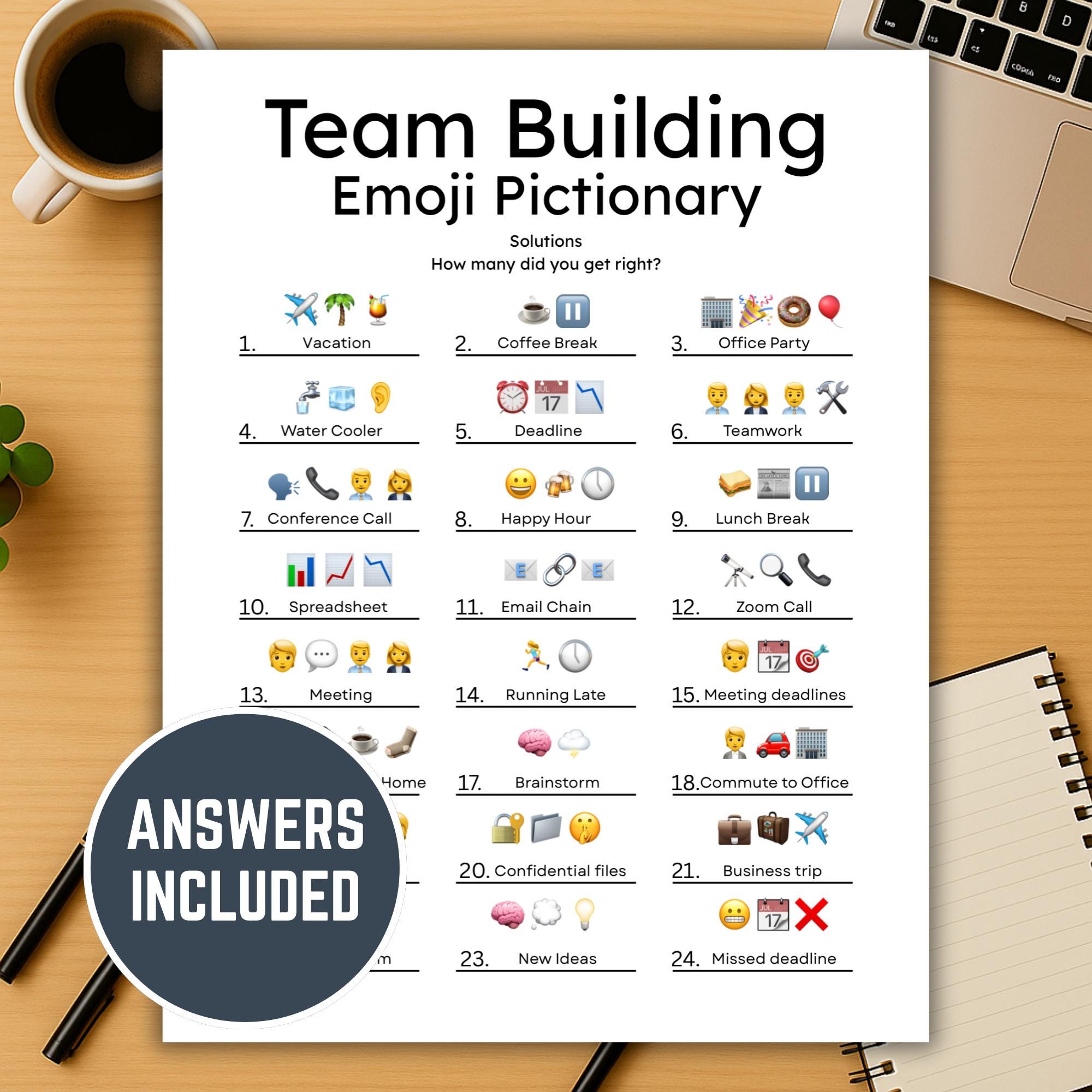 Team Building Emoji Game, Office Party Icebreaker Emoji Pictionary ...