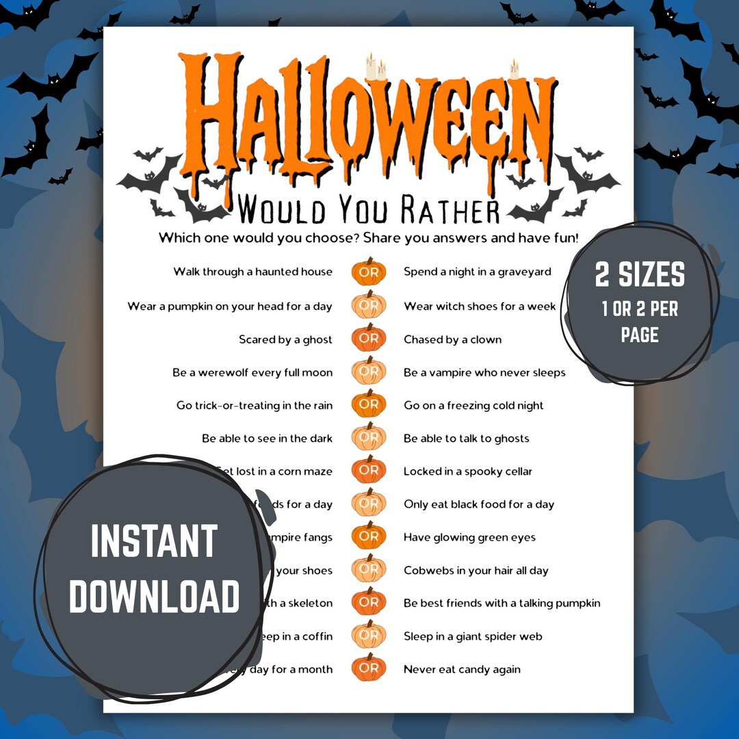 Halloween Would You Rather Game, Spooky Printable This or That Party ...