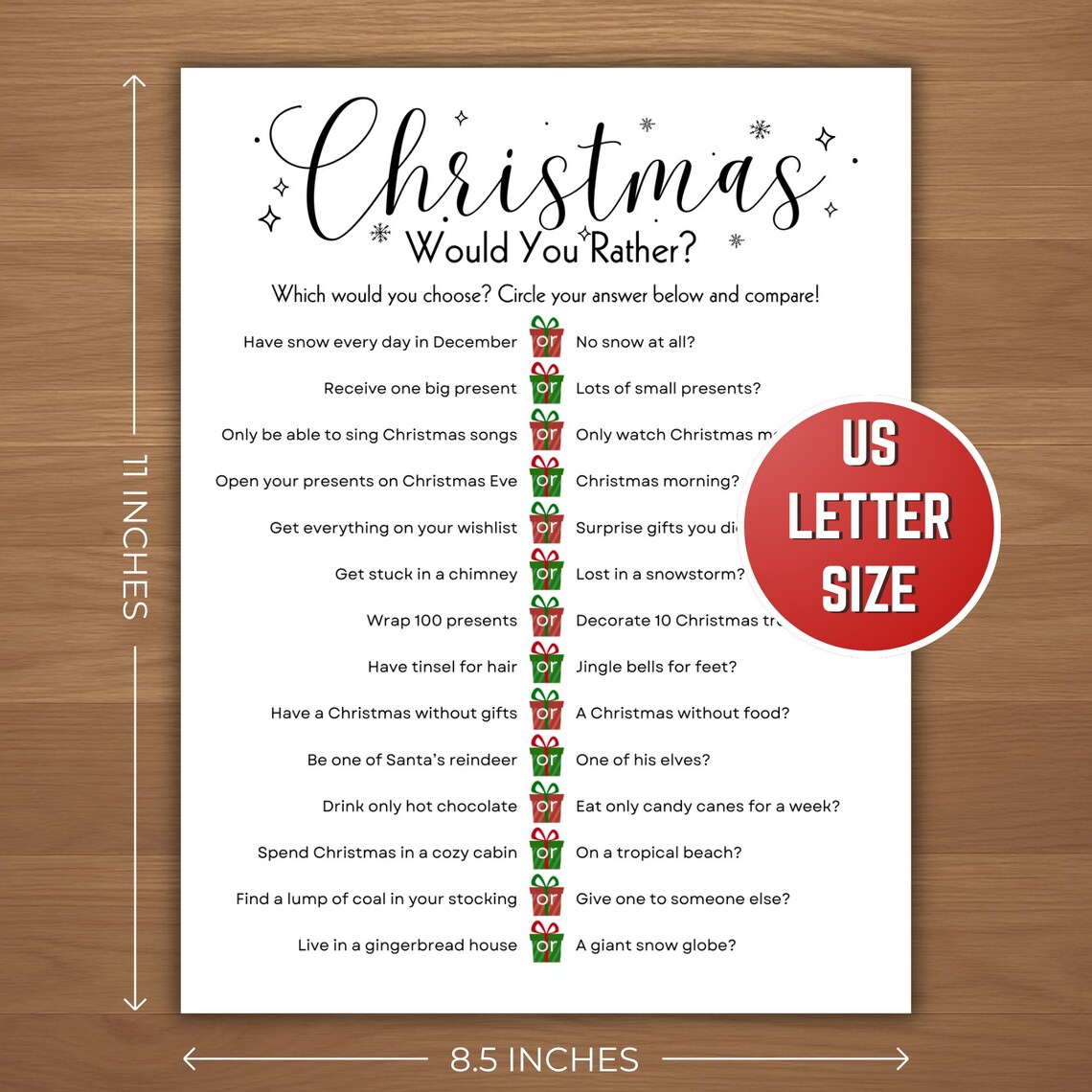 Christmas Would You Rather Game Printable, Festive Party Game for Kids ...