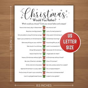 Christmas Would You Rather Game Printable, Festive Party Game for Kids ...
