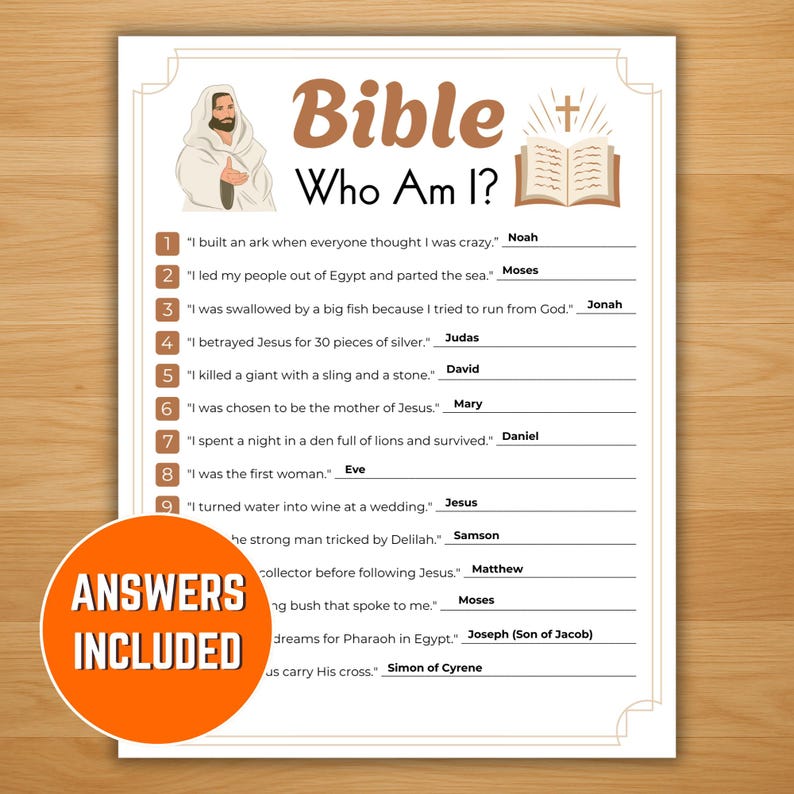 Bible Who Am I Game Printable Bible Trivia Game Printable Bible ...