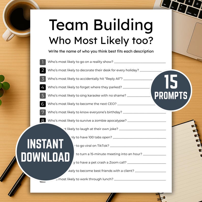 Team Building Who’s Most Likely to Game Printable, Fun Work Games, Team ...
