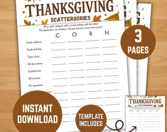 Thanksgiving Scattergories Game Printable, Fun Thanksgiving Game for ...