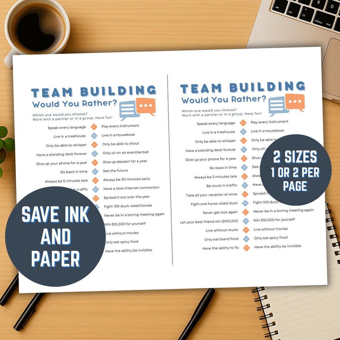 Team Building Would You Rather Game Printable, Office Themed Work Game ...
