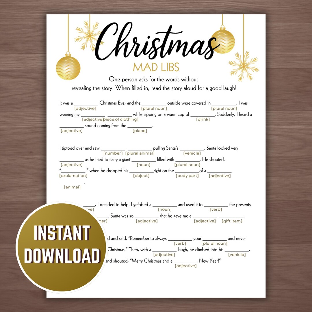 Christmas Mad Libs Game, Printable Mad Libs Party Game, Festive Story ...