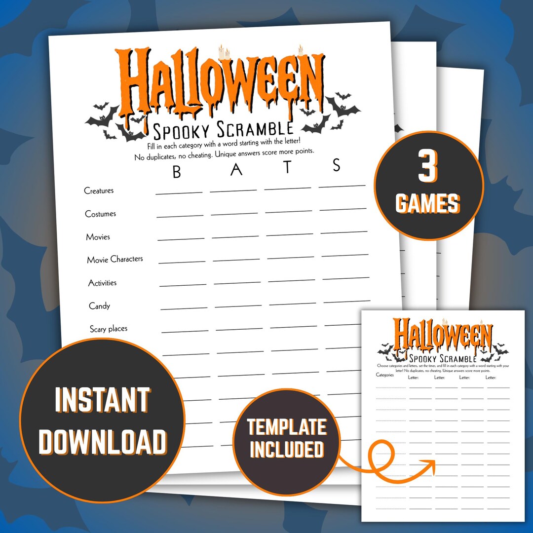 Halloween Scattergories Game, Printable Halloween Game Night Activity ...