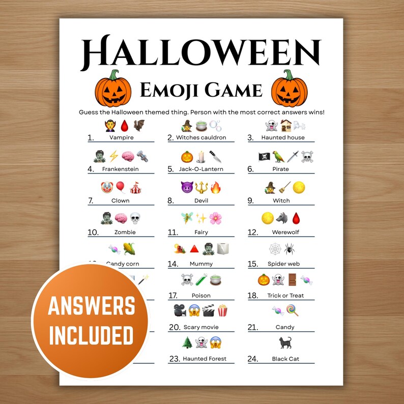 Halloween Emoji Game, Spooky Printable Emoji Halloween Party Activity ...