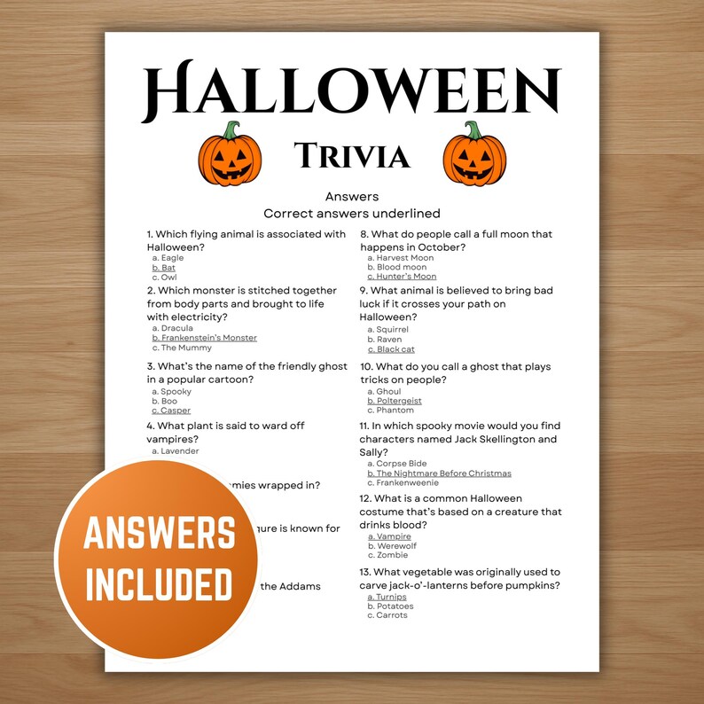 Halloween Trivia Game Printable, Spooky Halloween Quiz Party Activity ...