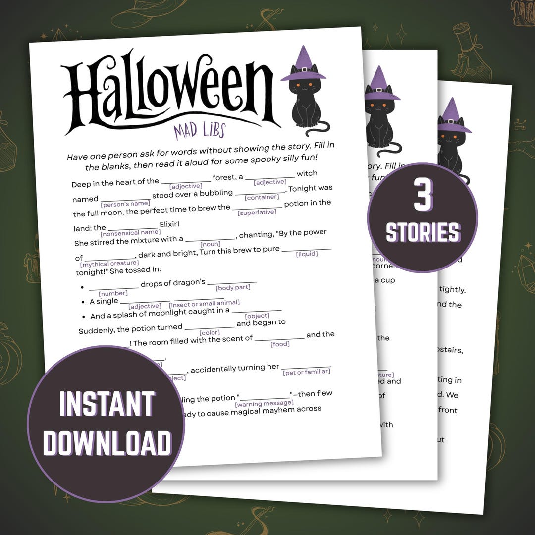Halloween Mad Libs Game, Printable Spooky Story Game for Kids, Teens ...