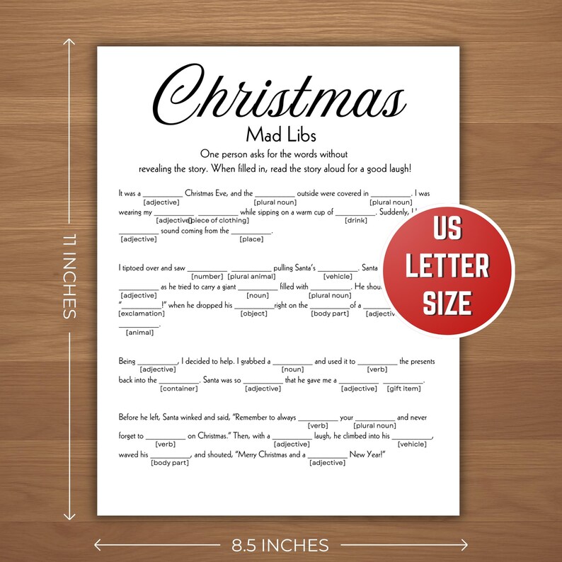 Christmas Mad Libs Game, Printable Mad Libs Party Game, Festive Story ...
