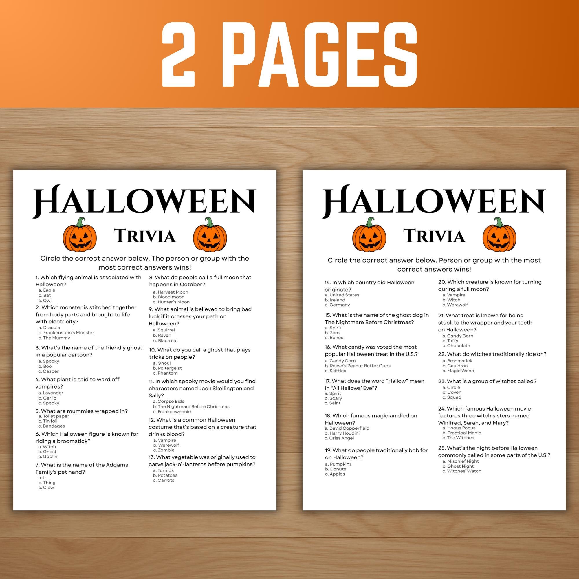 Halloween Trivia Game Printable, Spooky Halloween Quiz Party Activity ...