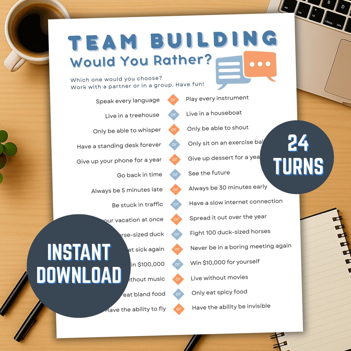 Team Building Would You Rather Game Printable, Office Themed Work Game ...
