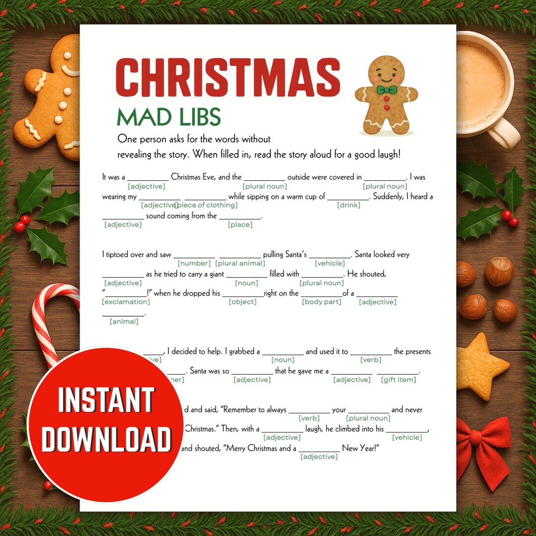 Christmas Mad Libs Game, Printable Mad Libs Party Game, Festive Story ...