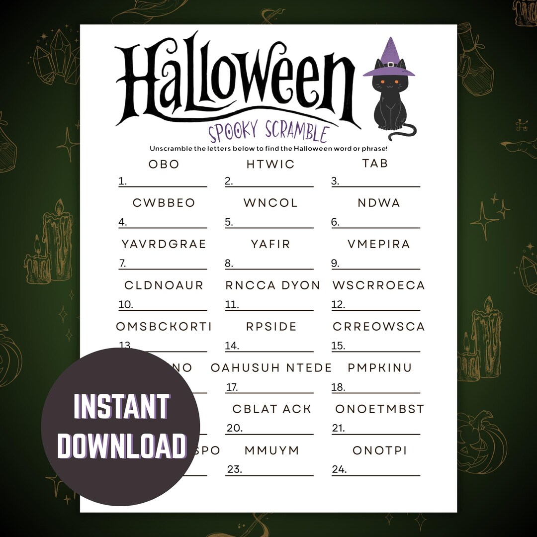 Halloween Word Scramble Game, Spooky Printable Party Game for Kids ...
