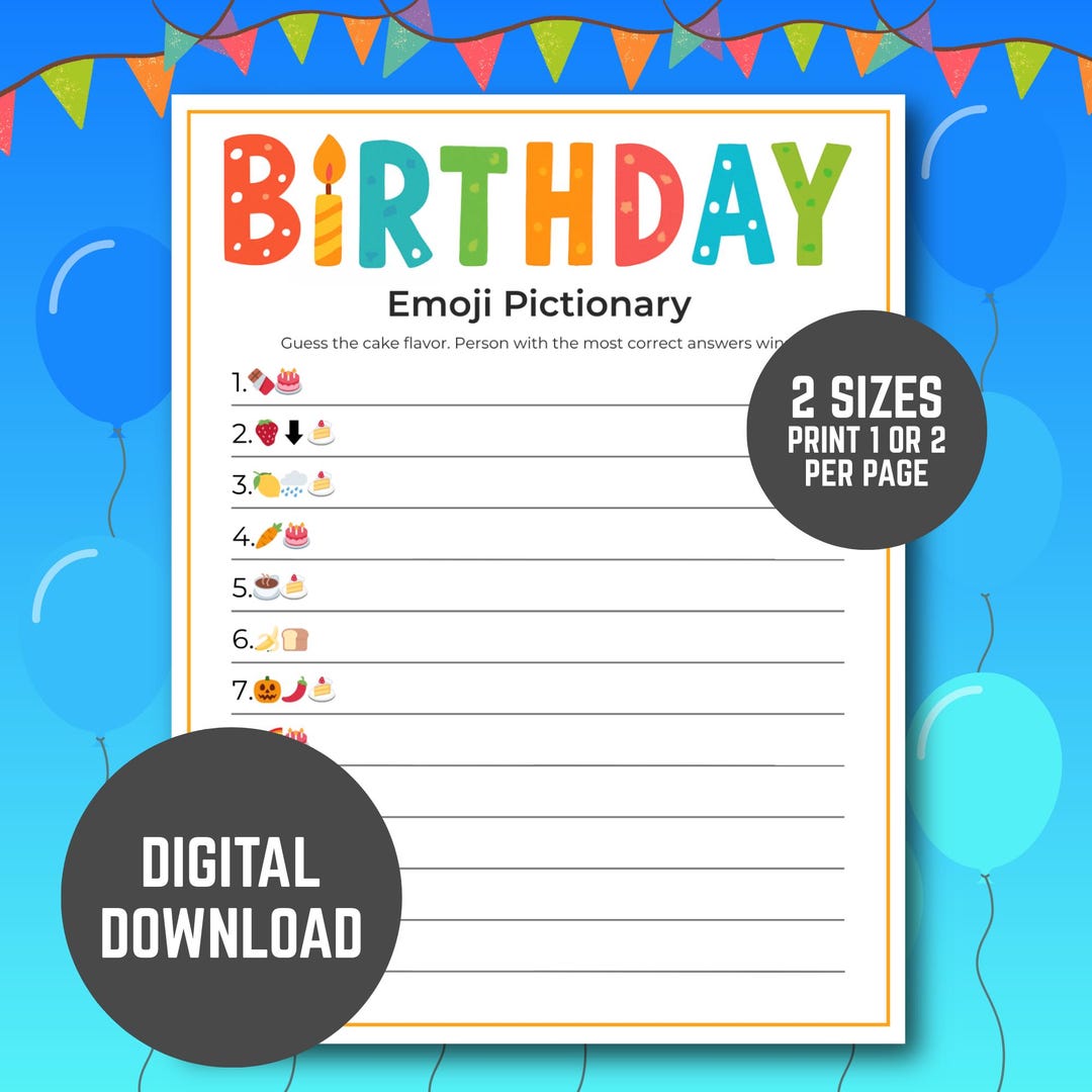 Birthday Emoji Pictionary Game - Printable Birthday Party Game for Kids ...