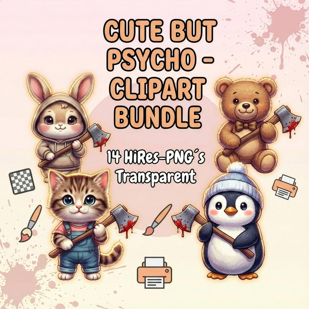 Kawaii Horror Animal Clipart | Cute but Psycho Animals PNG | Creepy Cat ...