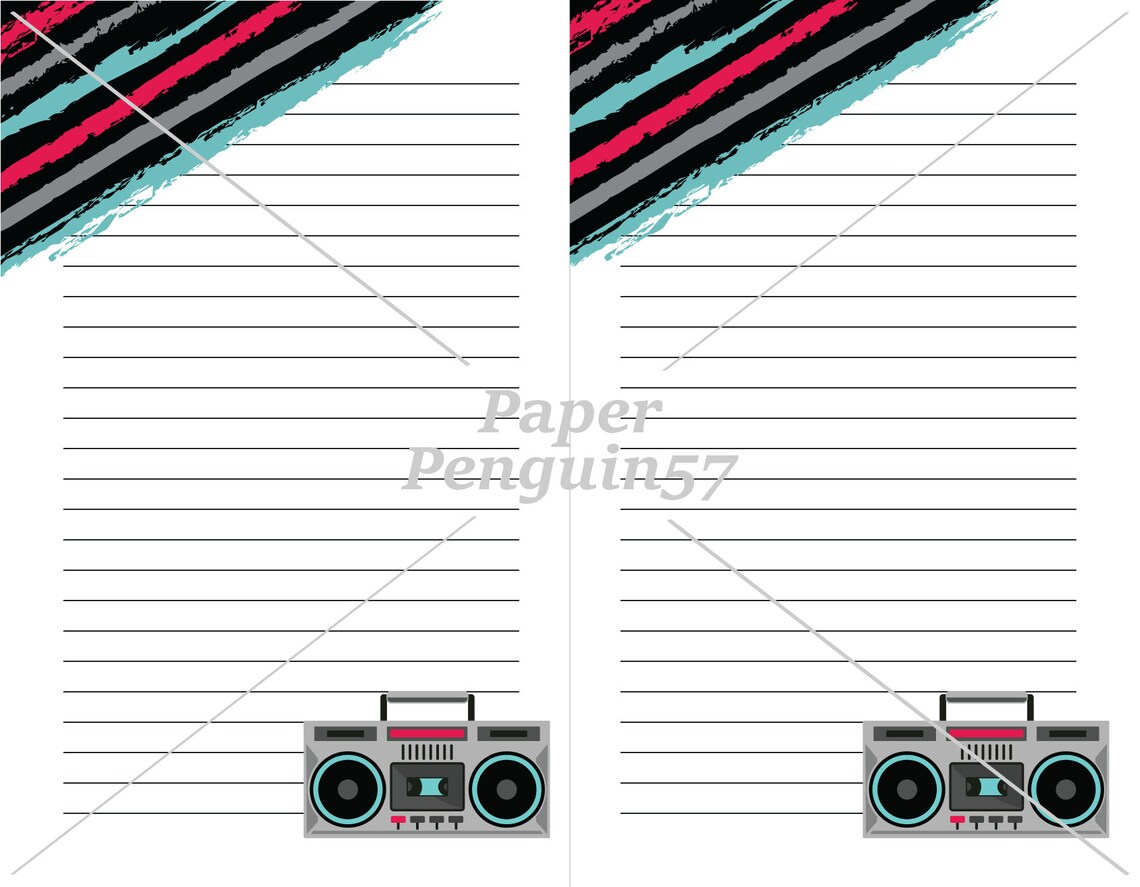 Printable Stationery Paper Funky Retro 80s Boombox Letter Pen Pal ...