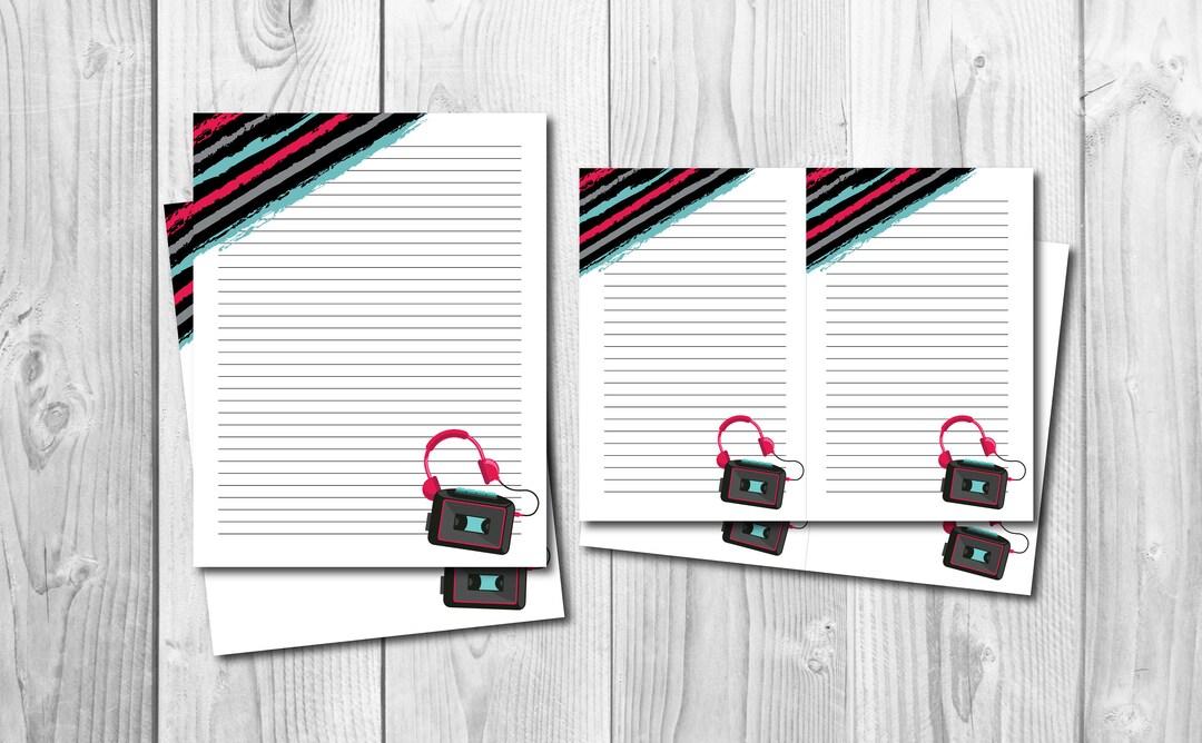 Retro Digital Stationery Paper Funky 80s Walkman Tape Player Letter Pen ...