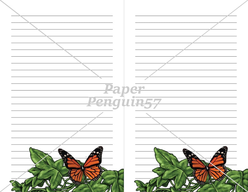 Digital Stationery Butterfly Paper Pretty Monarch Orange - Etsy