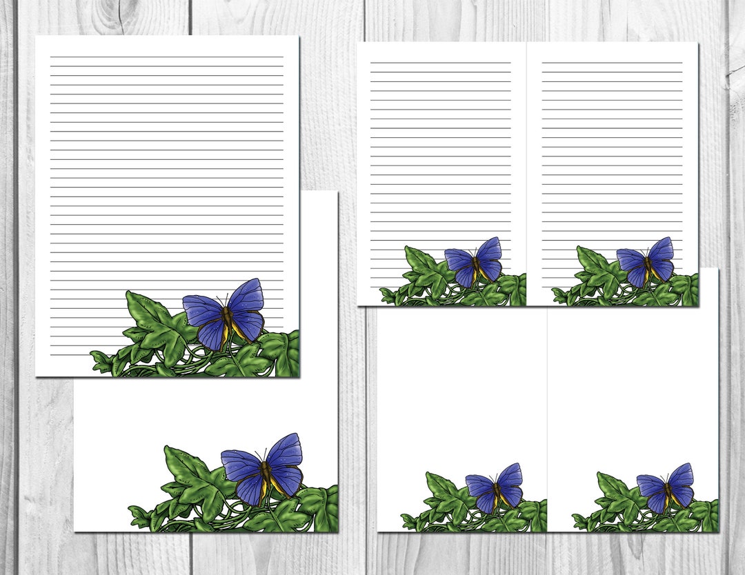 Printable Stationery Paper Butterfly Pretty Blue and Yellow Elegant ...