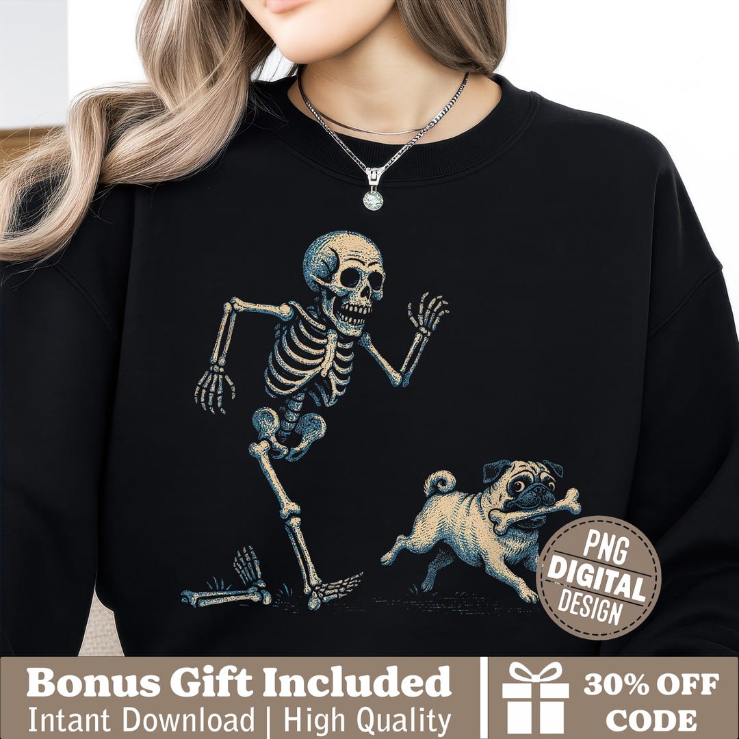 Funny Skeleton and Pug Png, Cute Halloween Dog Clipart, Spooky Bones ...