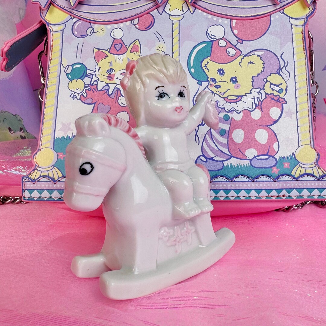 Vintage 1980s Pastel Rocking Horse and Girl Figurine – 80s Ceramic ...