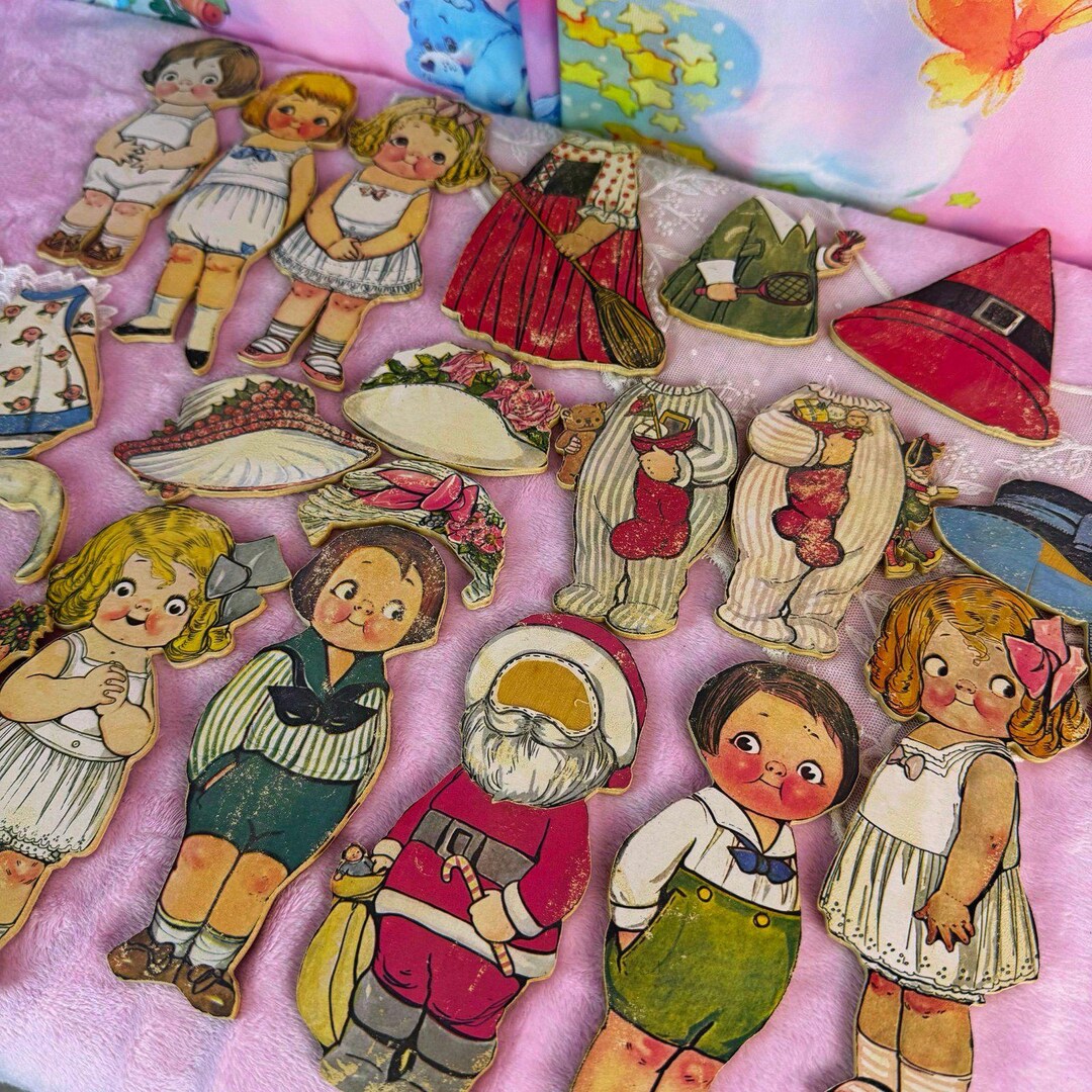 Vintage 1970s Dolly Dingle Style Wooden Paper Doll Set 19pc Dress up ...