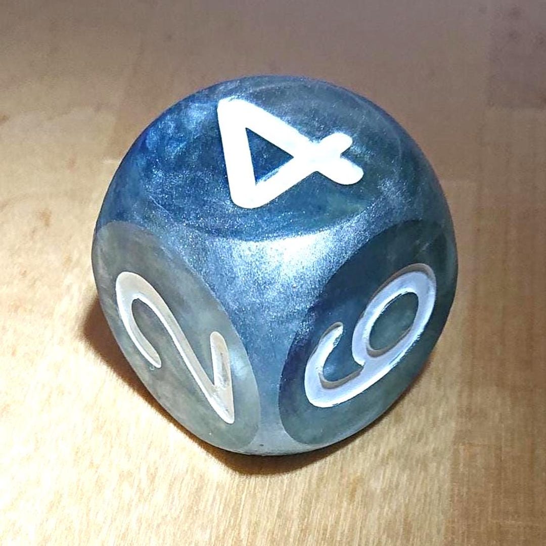 Dice D6-4 31 Mm Resin Crystal Clear, Grey Partly Bluish Mica, White ...