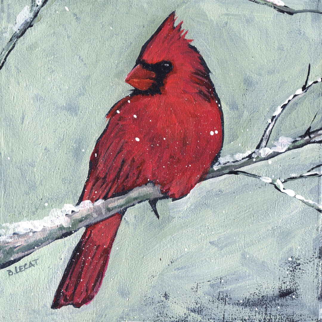 Red Cardinal Bird Art Print, Winter Cardinal Ready to Frame Bird Art ...