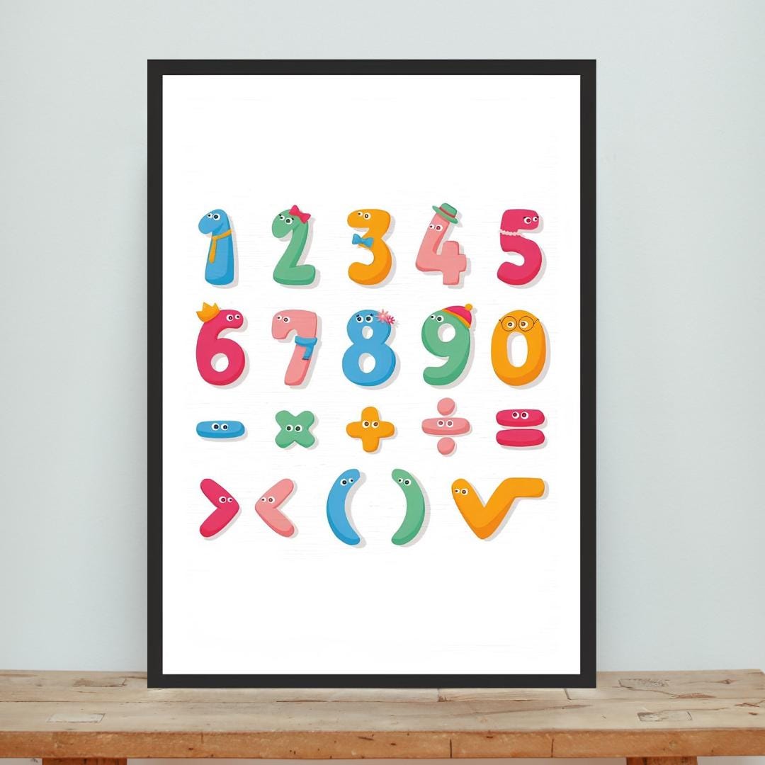 Colorful Numbers and Math Symbols Wall Art, Educational Kids Room Decor ...
