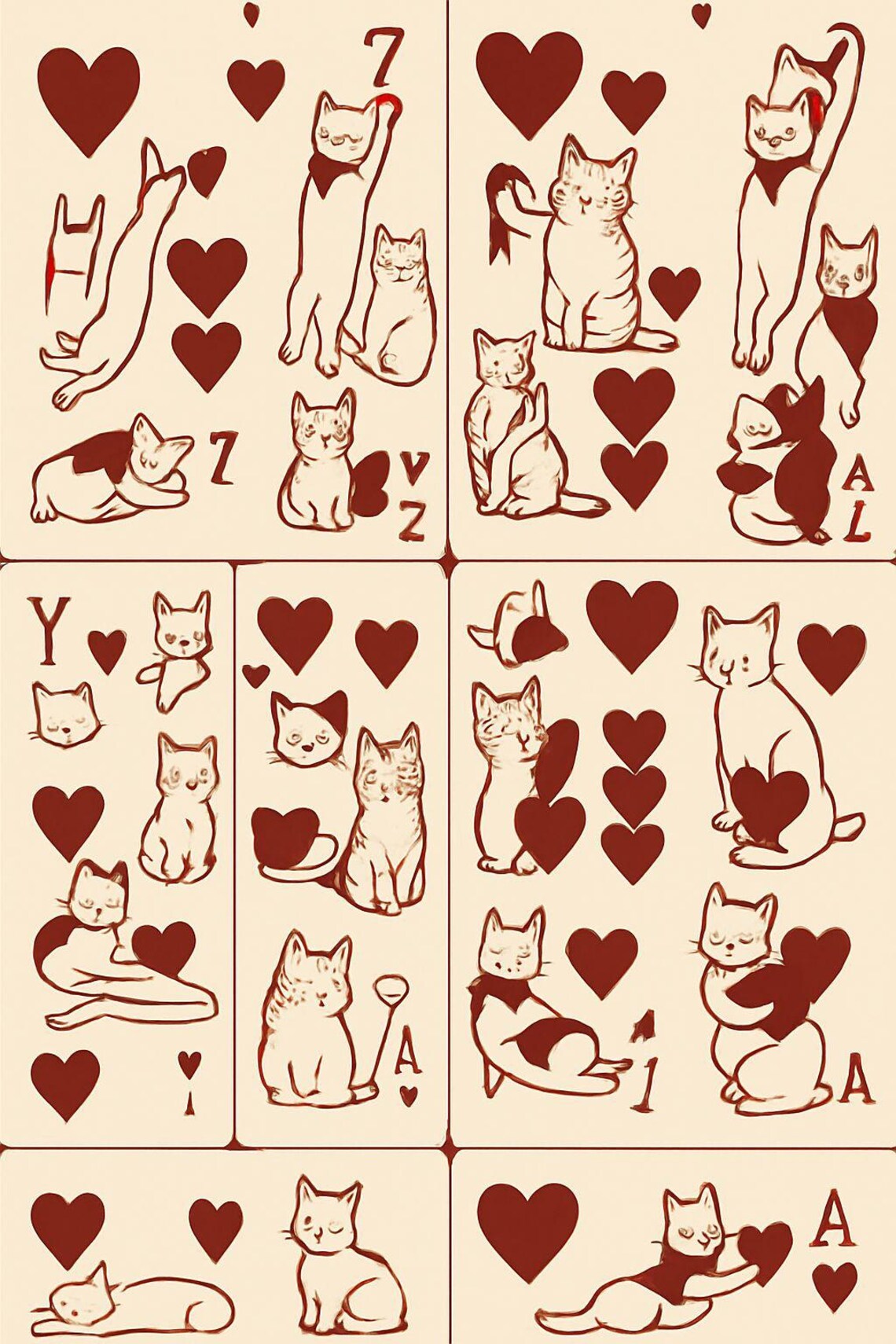Cat Playing Cards Printable Deck | Cute Cat Poker Cards | Whimsical Cat ...