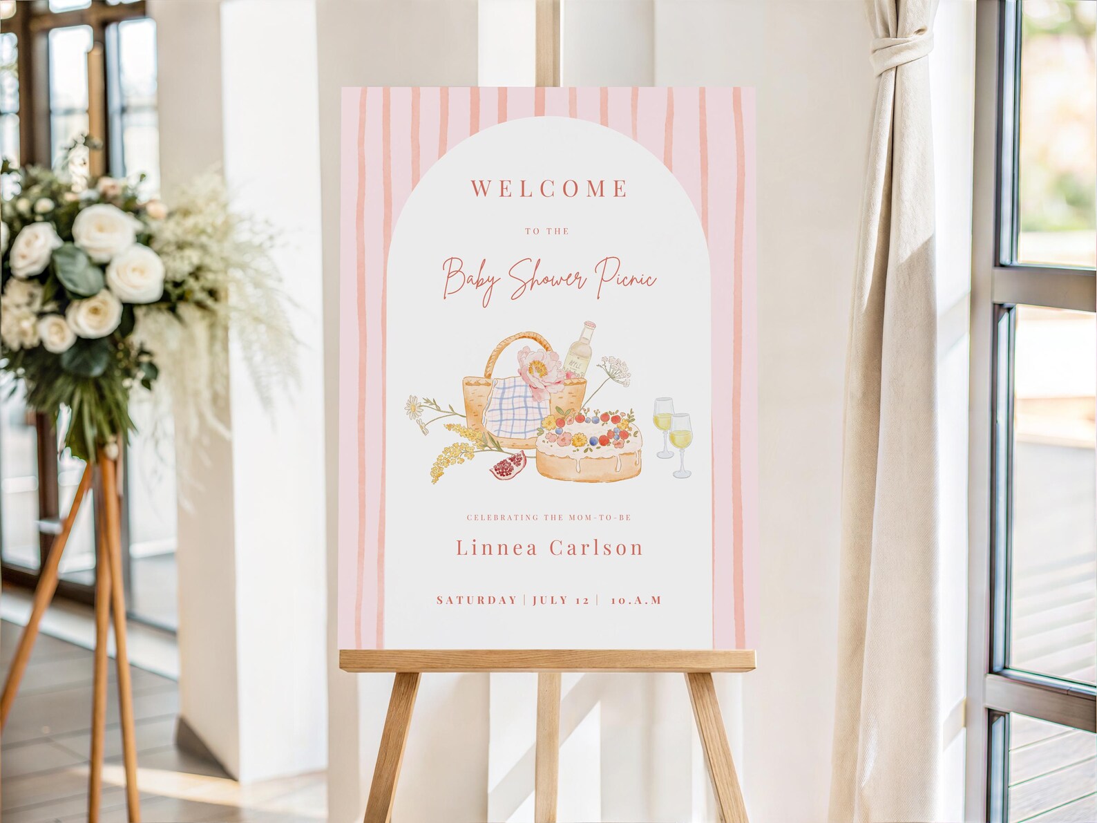 Baby Shower Picnic Welcome Sign Template: Soft Pink Baby Shower Picnic ...