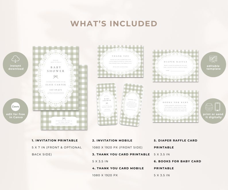 Green Gingham Baby Shower Mini Bundle: Vintage Lace Baby Party Set ...