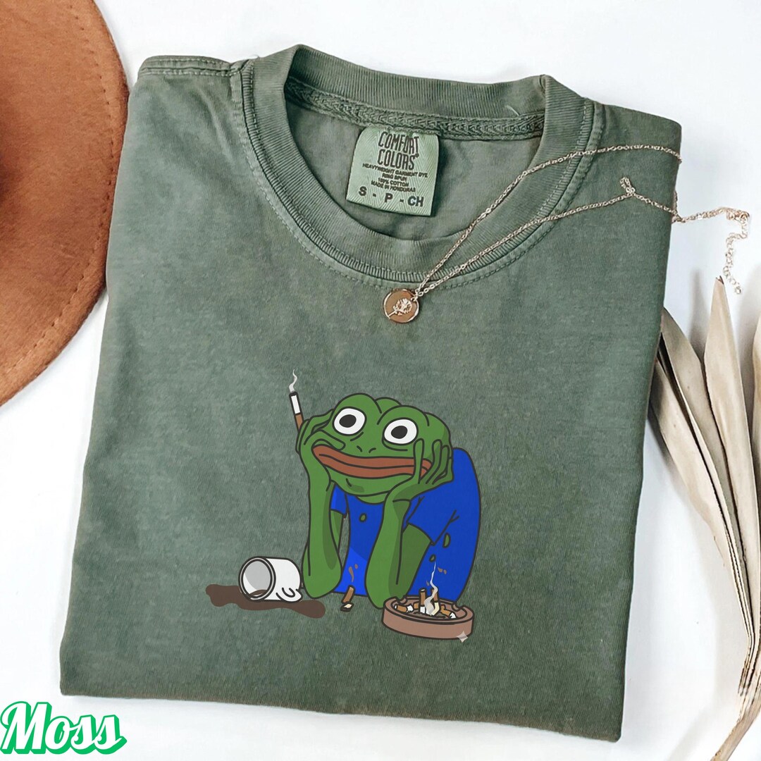 Depressed Frog Meme Shirt Sad Aesthetic Smoking Coffee Spilled Vintage ...