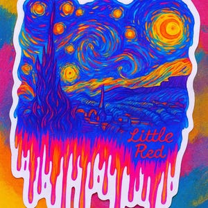 Little Red Starry Night Sticker - Etsy