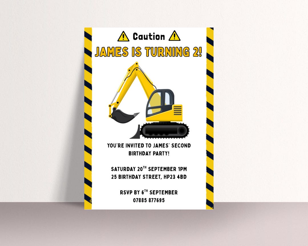 Editable Constructioninvitation, Digital Birthday Invite, Digger ...