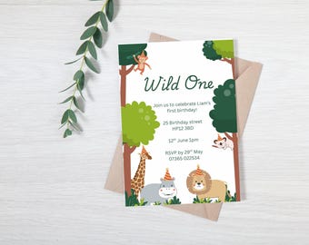 Editable Wild ONE Birthday Party Invitation, Kids Safari First Birthday ...