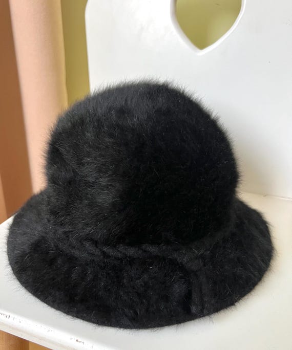 Vintage St. Michael rabbit hair felt hat/ black fur f… - Gem