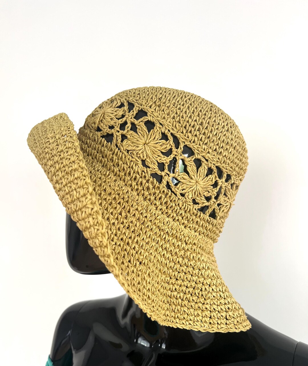 Vintage Italian Crochet Paper Straw Hat by Filippo Catarzi – Wide Brim ...