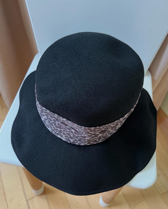 Vintage Italian Wool Wide Brim Hat with Leopard Print… - Gem