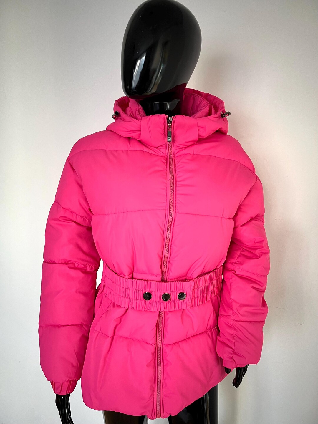 Neon Pink Puffer Jacket With Removable Hood & Belt – Y2K Style Jacket ...