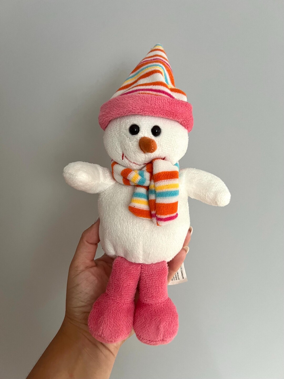 Mirimoo Plush Snowman Toy, White/pink, Cozy Hat & Scarf, 22 Cm/8.6 In ...
