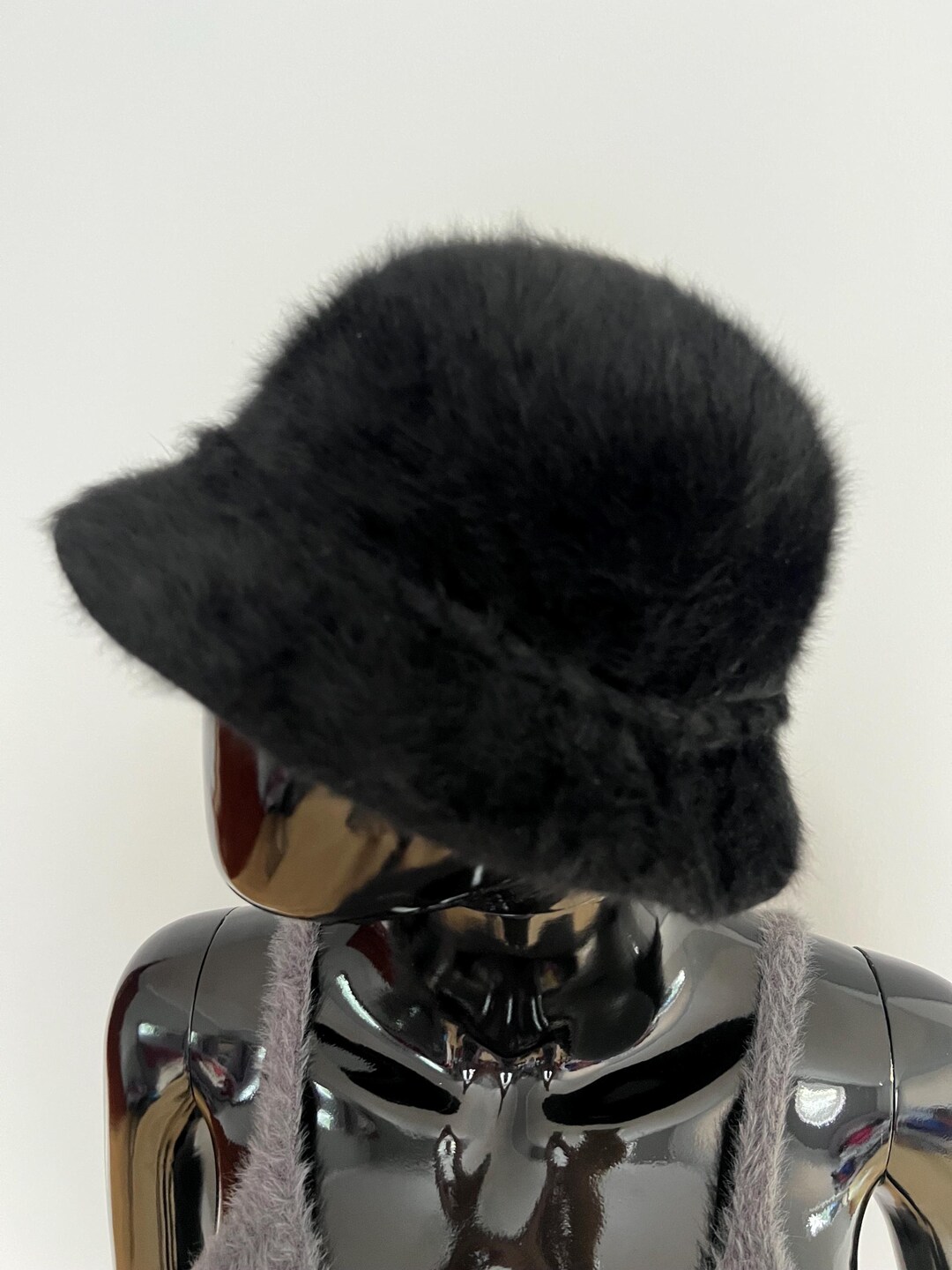 Vintage St. Michael Rabbit Hair Felt Hat/ Black Fur Felt Cap/made in UK ...