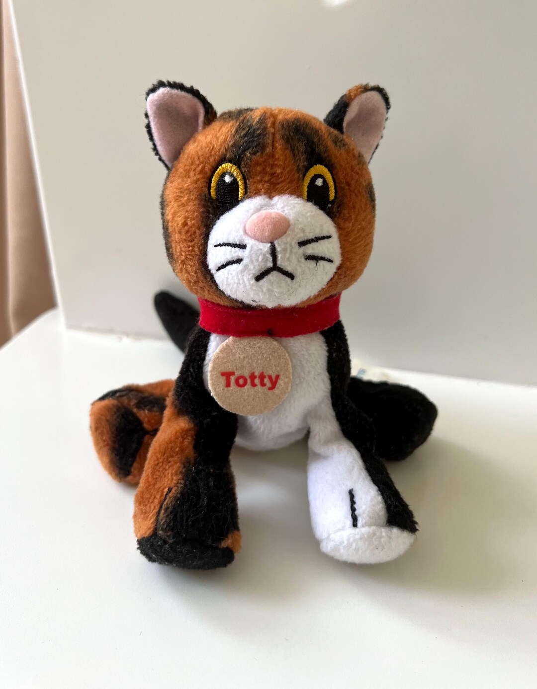 Perfect Pets “totty” Calico Vintage Cat Plush Toy With Wooden Name Tag ...